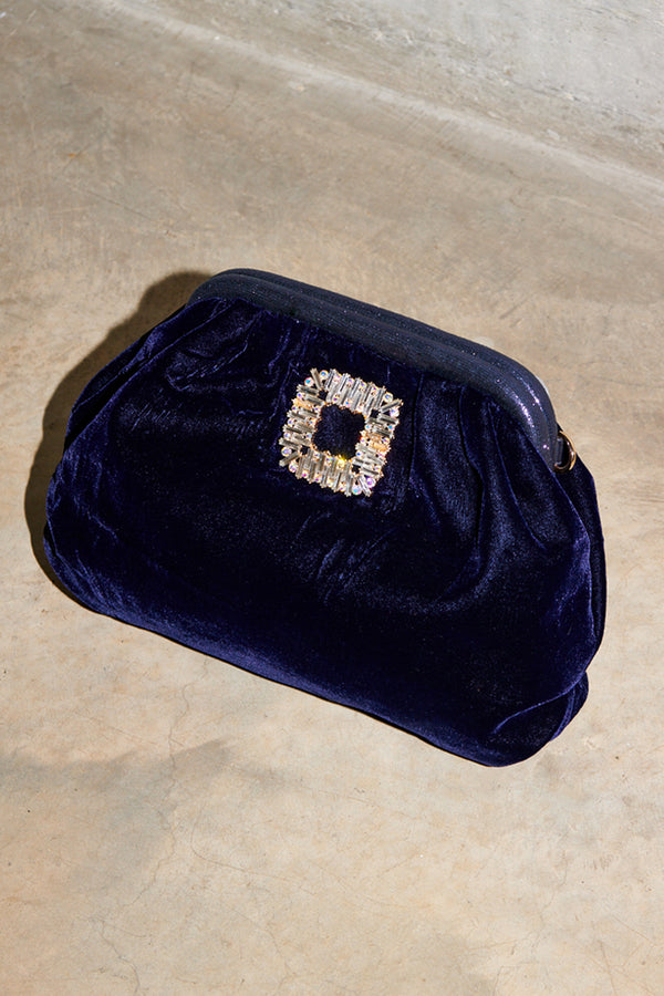 Navy Velvet Bag – Never Fully Dressed