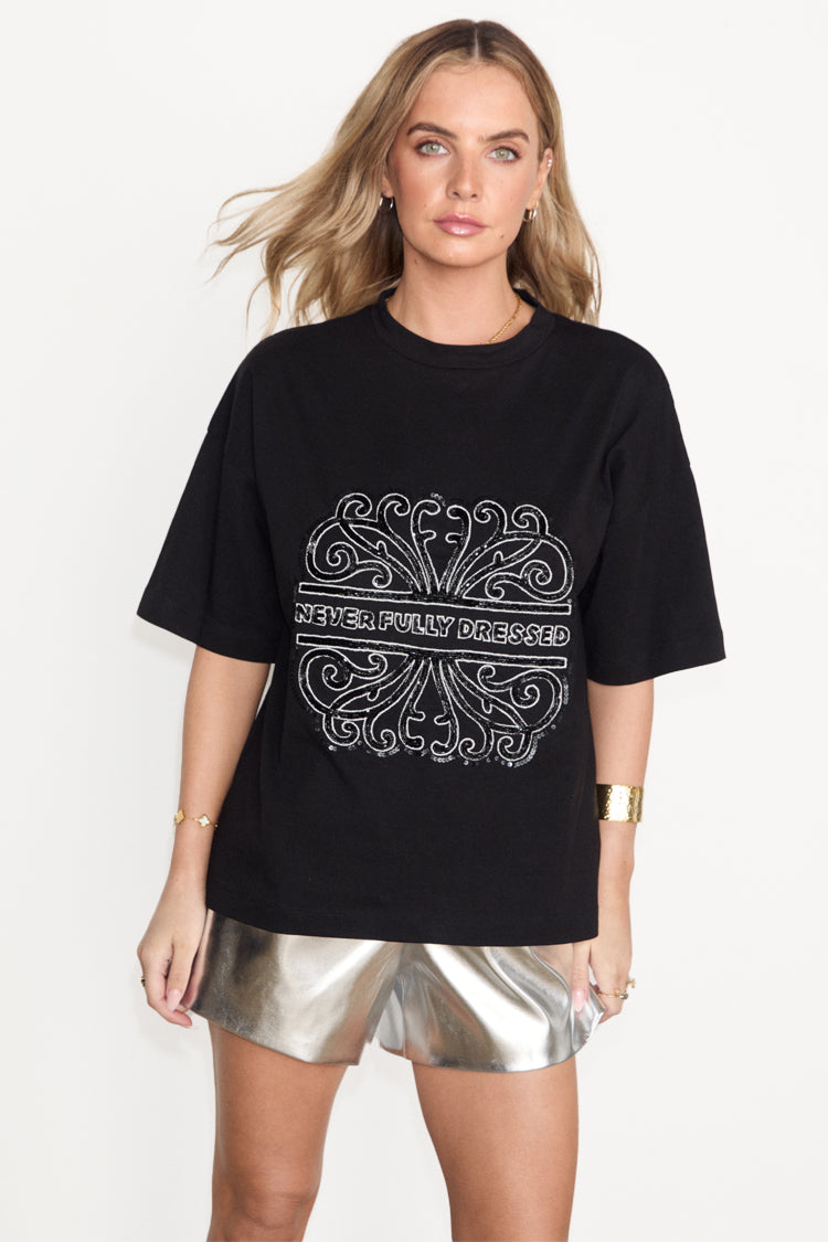 Black Beaded Logo T-shirt – Never Fully Dressed
