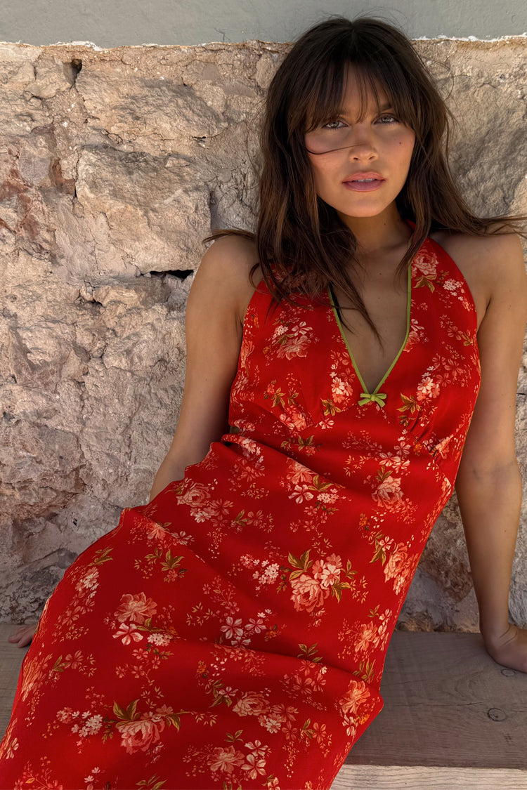 Red Floral Halter Dress – Never Fully Dressed