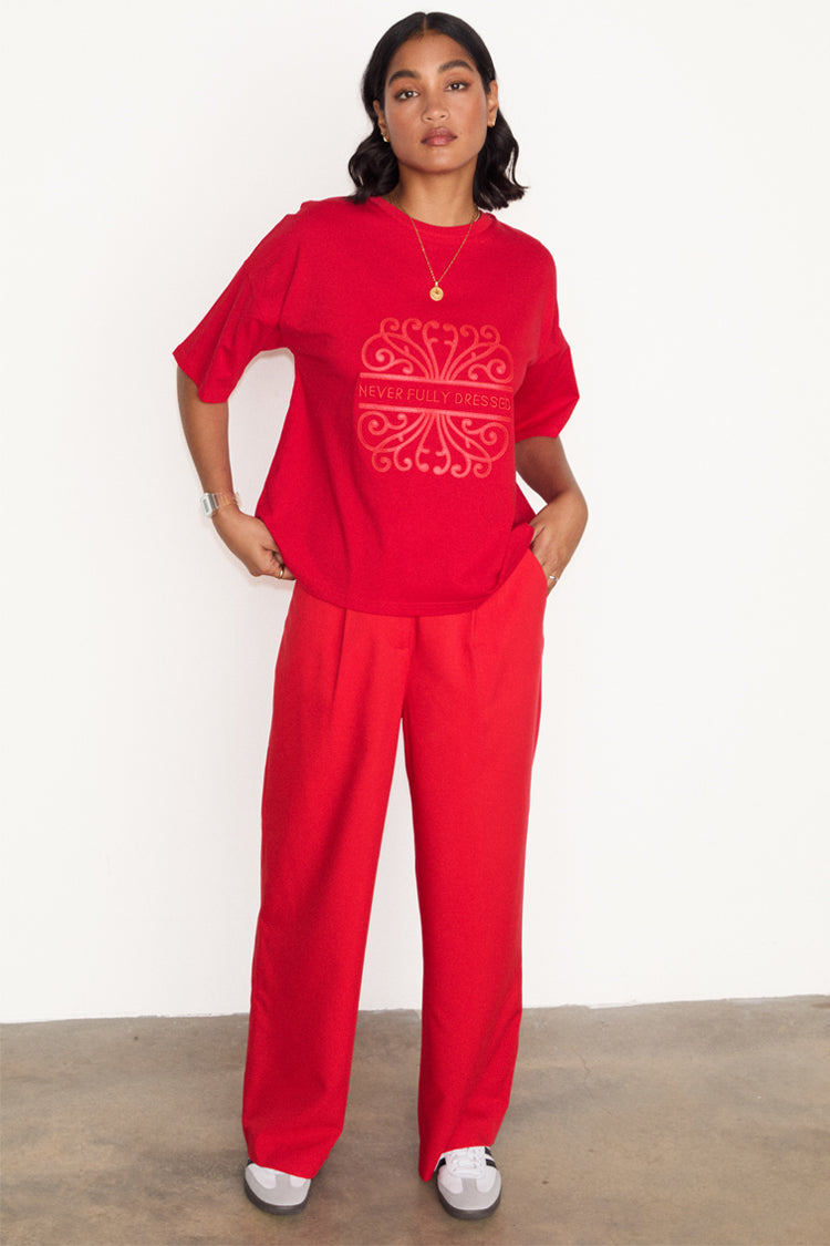 Red PU Logo T-shirt – Never Fully Dressed