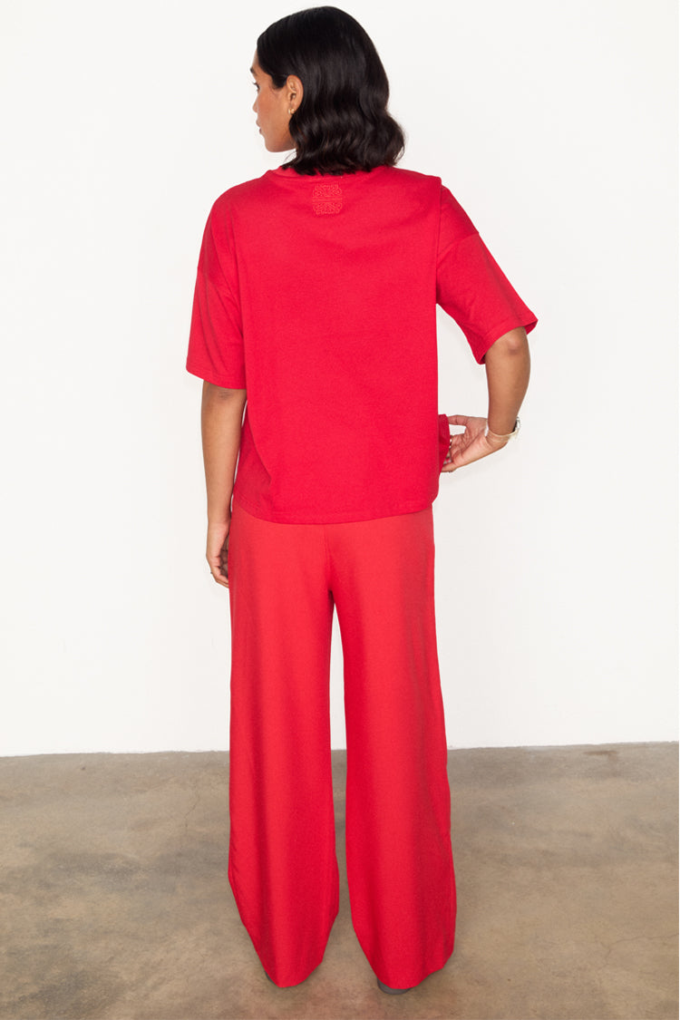 Red PU Logo T-shirt – Never Fully Dressed