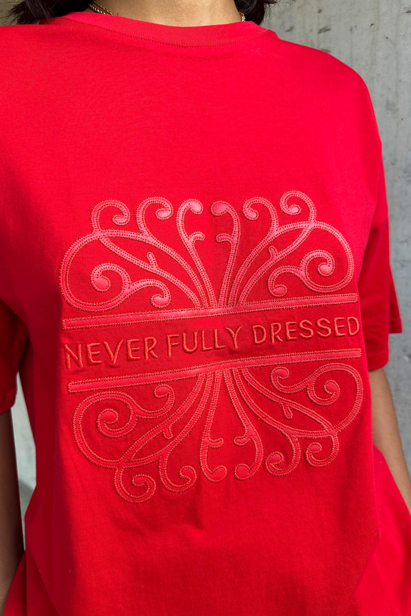 Red PU Logo T-shirt – Never Fully Dressed