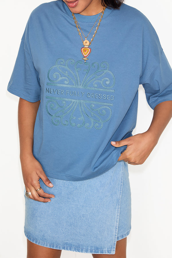 Washed Blue NFD Logo T-Shirt – Never Fully Dressed