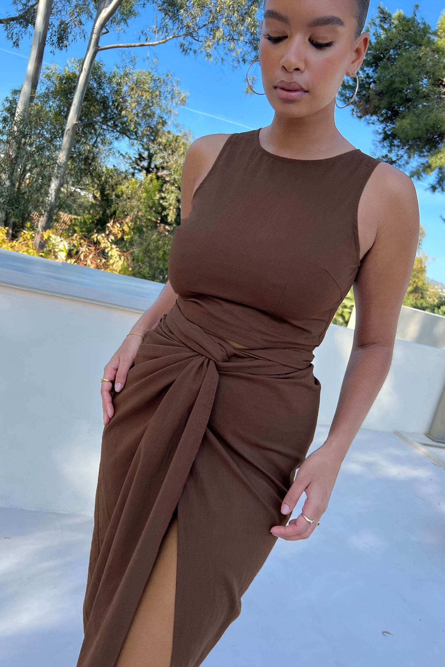 Brown Cotton Linen Racer Top – Never Fully Dressed